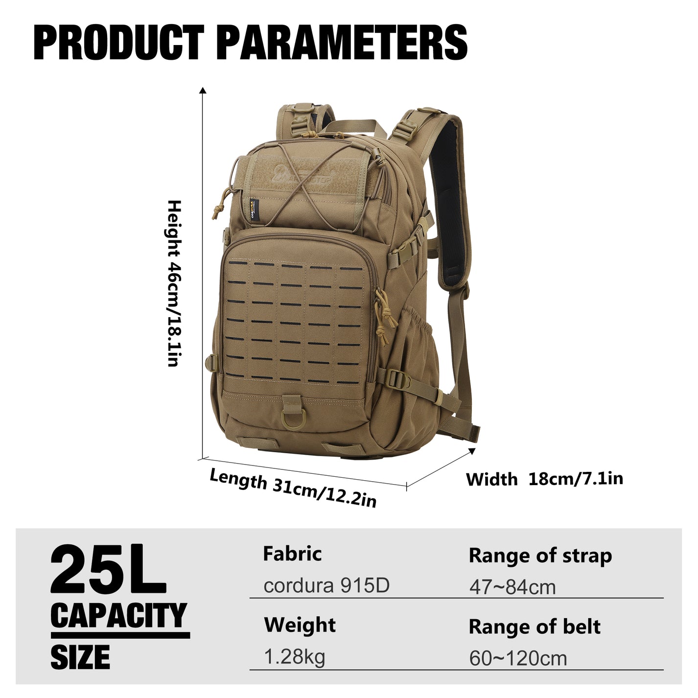 [TM6539A] Mardingtop 915D CORDURA 25L Molle Hiking Backpack with Rain