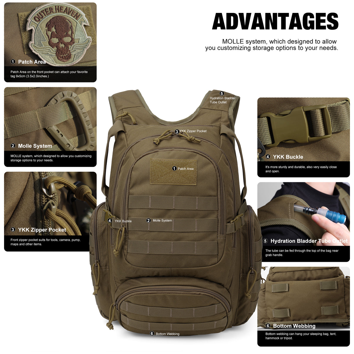 [M6362A] Mardingtop 25L Tactical Backpack Molle Daypack for Hiking Tra