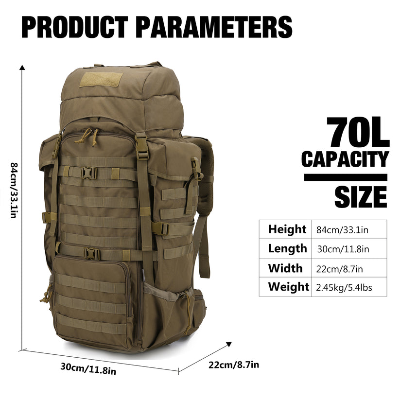 Mardingtop 70L Hiking Internal Frame Backpacks with Rain Cover Black