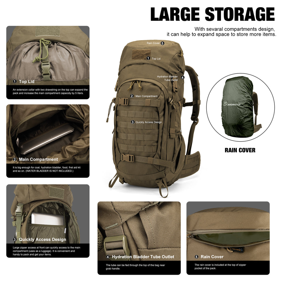 Mardingtop 50L Molle Hiking Internal Frame Backpacks with Rain Cover ...